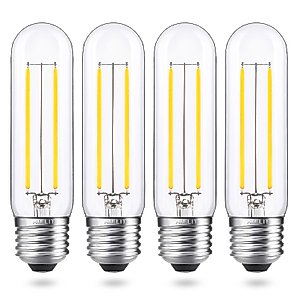 AIELIT E26 LED Tubular Light Bulb 25 Watt Equivalent, Bright White 5000K, 200 Lumens, 2W Daylight DimmableT10/T30 Edison LED Filament Bulbs for Chandelier, 4-Pack