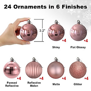 Rose Gold 3.2" Large Christmas Balls - Christmas Tree Decoration Ornaments Shatterproof Hanging Balls for Birthday Halloween Holiday Wedding Decorations Set of 24pcs