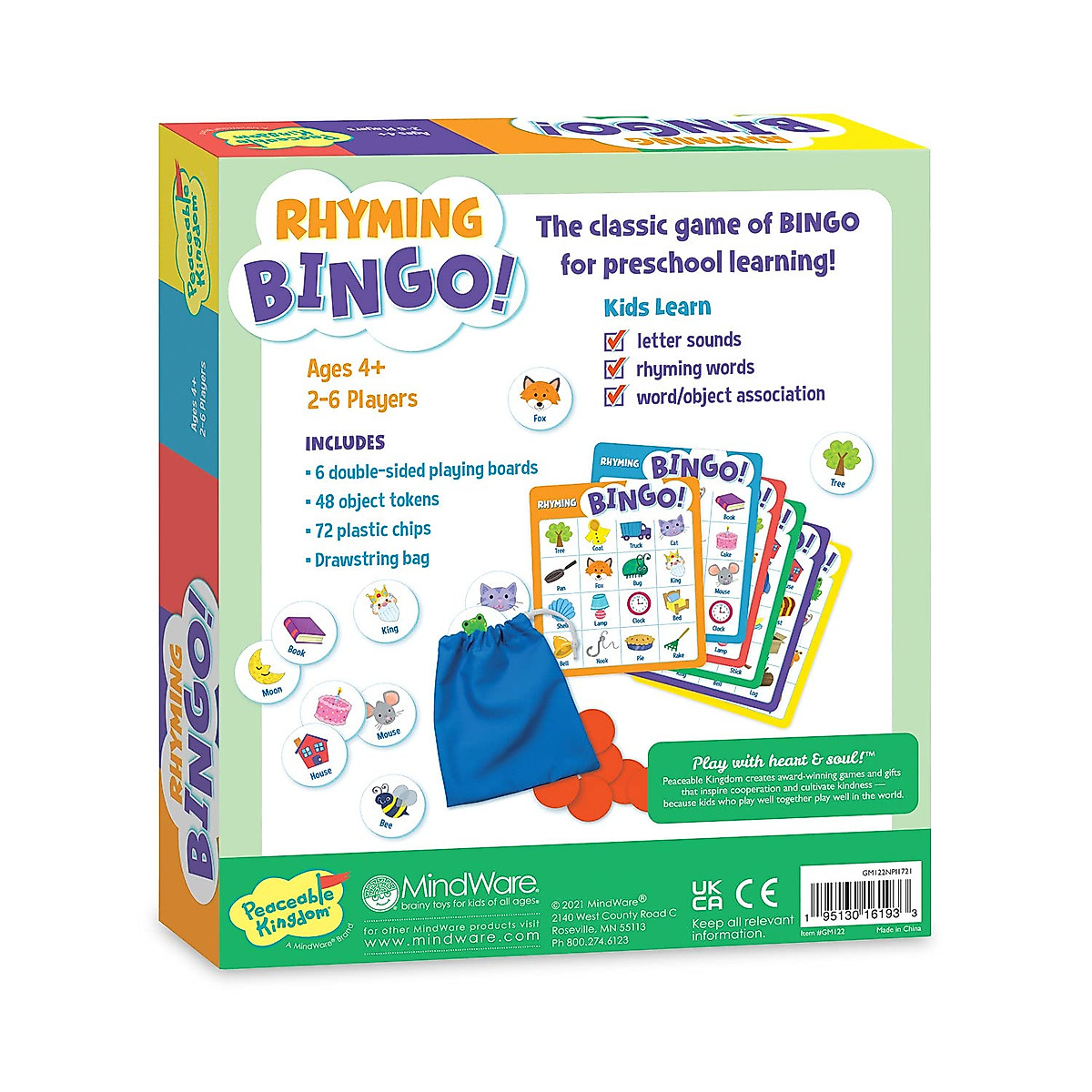 Peaceable Kingdom Rhyming Bingo - Reading and Learning Game for Kids Ages 4 Years and Up