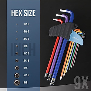 Lichamp 27-Piece Rainbow Colored Long Arm Allen Wrench Set - SAE 1/16 to 3/8 inch, Metric 1.5 to 10mm, Torx T10 to T50