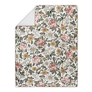 Sweet Jojo Designs Vintage Floral Boho Baby Girl Nursery Crib Bedding Set - 11 Pieces - Blush Pink, Yellow, Green and White Shabby Chic Rose Flower Farmhouse