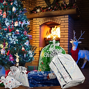 BQTQ 42 Pcs Christmas Drawstring Gift Bags 10 Design and 5 Size Christmas Bags Wrapping Bags Christmas Goody Bags Treat Bag for Christmas Party