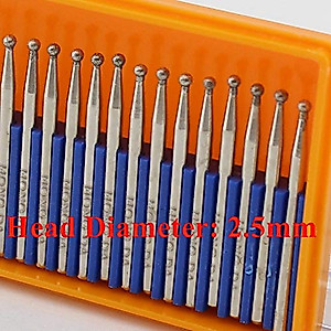 JINGLING Diamond Grinding Bits 2.5mm Spherical Head Bur w Shank 2.35mm Pack of 30Pcs