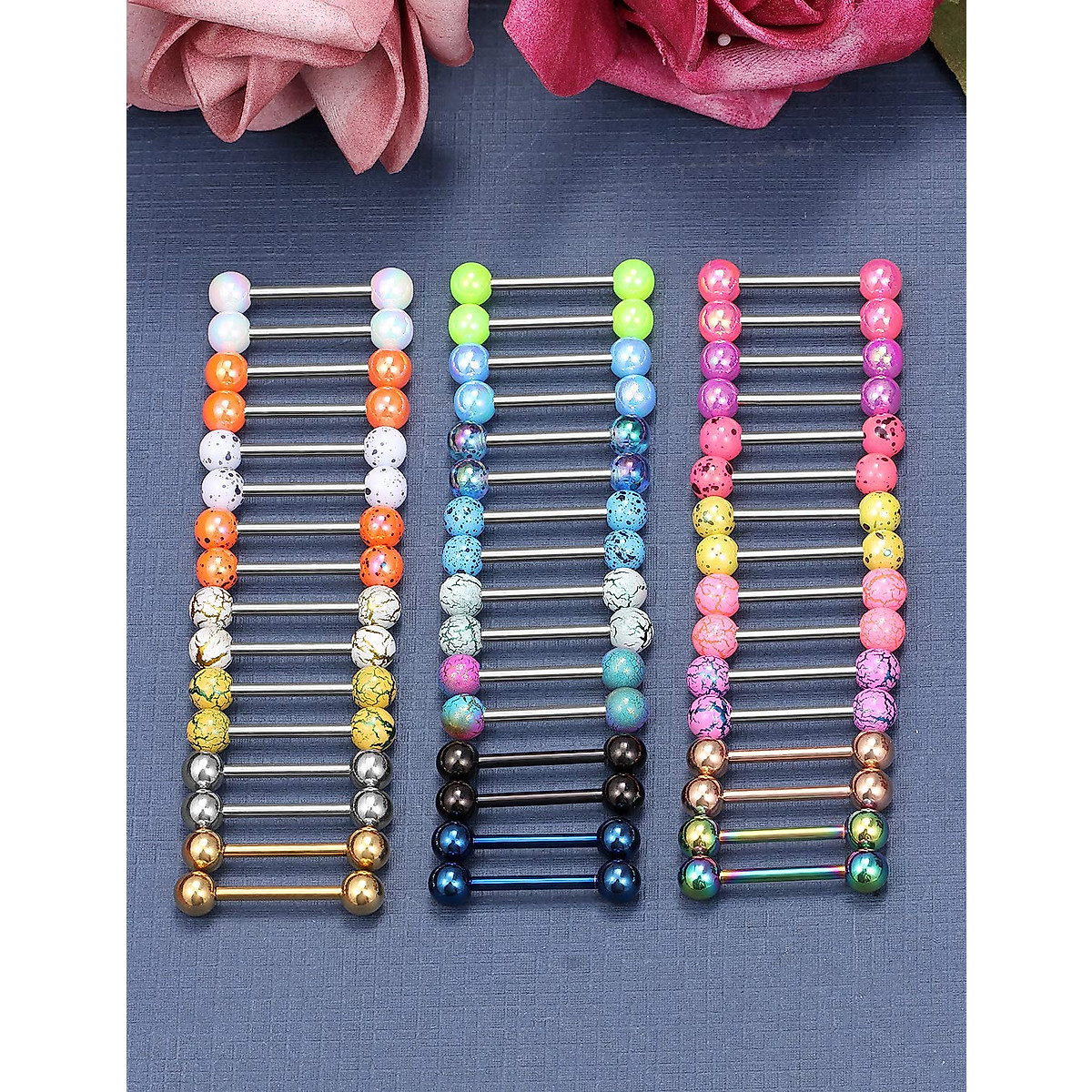 Vsnnsns 14G Nipple Rings Tongue Rings Piercing 14mm Stainless Steel Nipplerings Straight Barbell Nipple Rings Body Piercing Jewelry for Women Men 24 Pairs