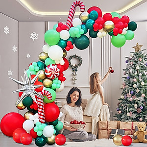 CboDeco Christmas Balloon Garland Arch Kit with 125pcs Balloons (Red, Green, White) for Christmas Party Decorations