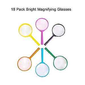 Magnifying Glass Kids Plastic Magnifier 18 Pack Hand Lens Mini Handheld Magnifying Lenses for Children Science Class Outdoor Observation Party Fun Tool IRCHLYN