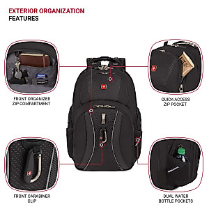 Swiss Gear SA1923 Black TSA Friendly ScanSmart Laptop Backpack - Fits Most 15 Inch Laptops and Tablets