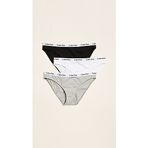 Calvin Klein Carousel Logo Cotton Stretch Bikini Panties, Multipack, Black/White/Grey Heather, Small