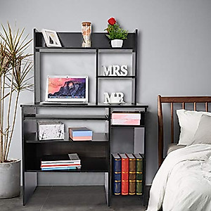 36 inches Office Desk,Computer Desk with Bookshelf,Writing Study Table with Bookshelves Study Desk,Office Desk, Gaming Desk,Modern Steel Frame Compact Wood Desk for Home Office (Black)