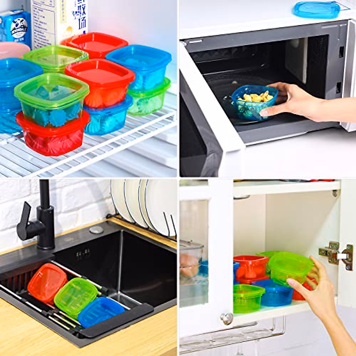 Hotop 30 Pieces Baby Food Storage Freezer Containers, 6.8 oz Plastic Baby Food Jars with Leakproof Lids, Small Baby Blocks Snack Containers and White Sticker Label for Infant Babies, 3 Colors