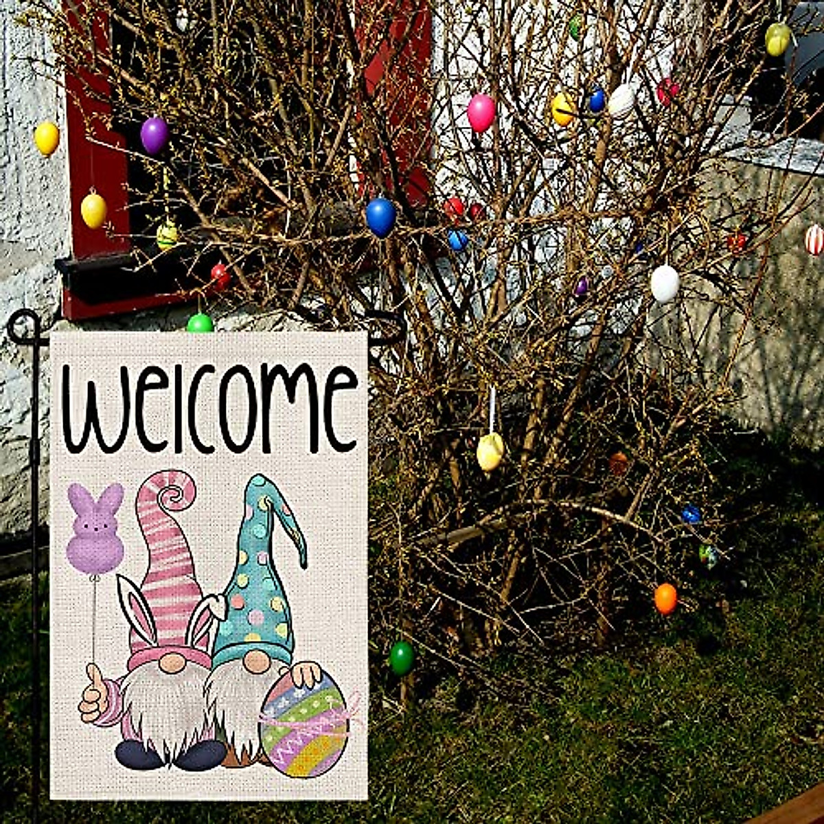 CROWNED BEAUTY Easter Garden Flag 12×18 Inch Double Sided Small Welcome Gnomes Egg Outside Vertical Holiday Yard Flag
