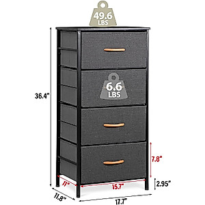 Oteymart Storage Drawers with 4 Drawers, Fabric Tower Organizer Unit for Bedroom,Living Room, Nurseries,Closet, Clothes, Steel Frame,Wood Top, Easy Pull Wood Handles Bins, Dark Gray