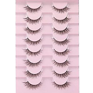 Fake Eyelashes Natural Short Cat Eye Lashes Clear Band Fluffy Wispy False Eyelashes 8 Pairs by Yawamica