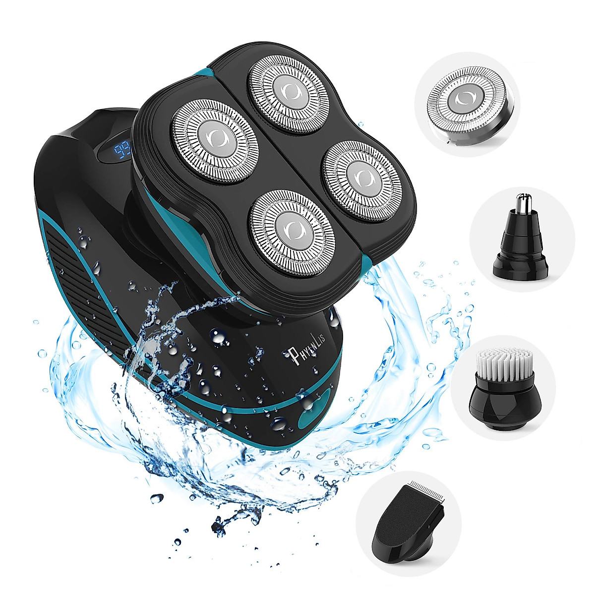 Men's Bald Head/Skull & Face Shaver Mini Trimmer Cordless Clipper Kit Fast Charging Palm Beard Rotary Barber Shaver Waterproof Rechargeable Multifunction PhylnLis 8608