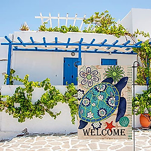 Dyrenson Home Decorative Welcome Quote Outdoor Turtle Beach Garden Flag Double Sided, Tropical Ocean House Yard Flag, Rustic Coastal Garden Yard Nautical Sea Decorations, Seasonal Outdoor Flag 12 x 18