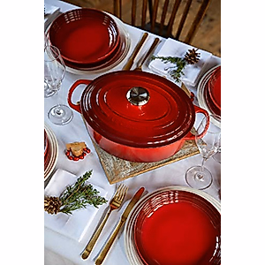 Le Creuset Enameled Dutch Oven Cast Iron Signature Oval Casserole, 31cm, 6.75 Qt, Cerise