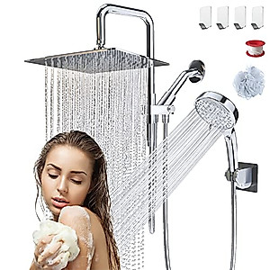COSYLAND 8'' Rainfall Shower Head with Handheld Combo High Pressure 12 Settings Stainless Steel with Chrome Finish Bath Showerhead, Height/Angle Adjustable,Chrome