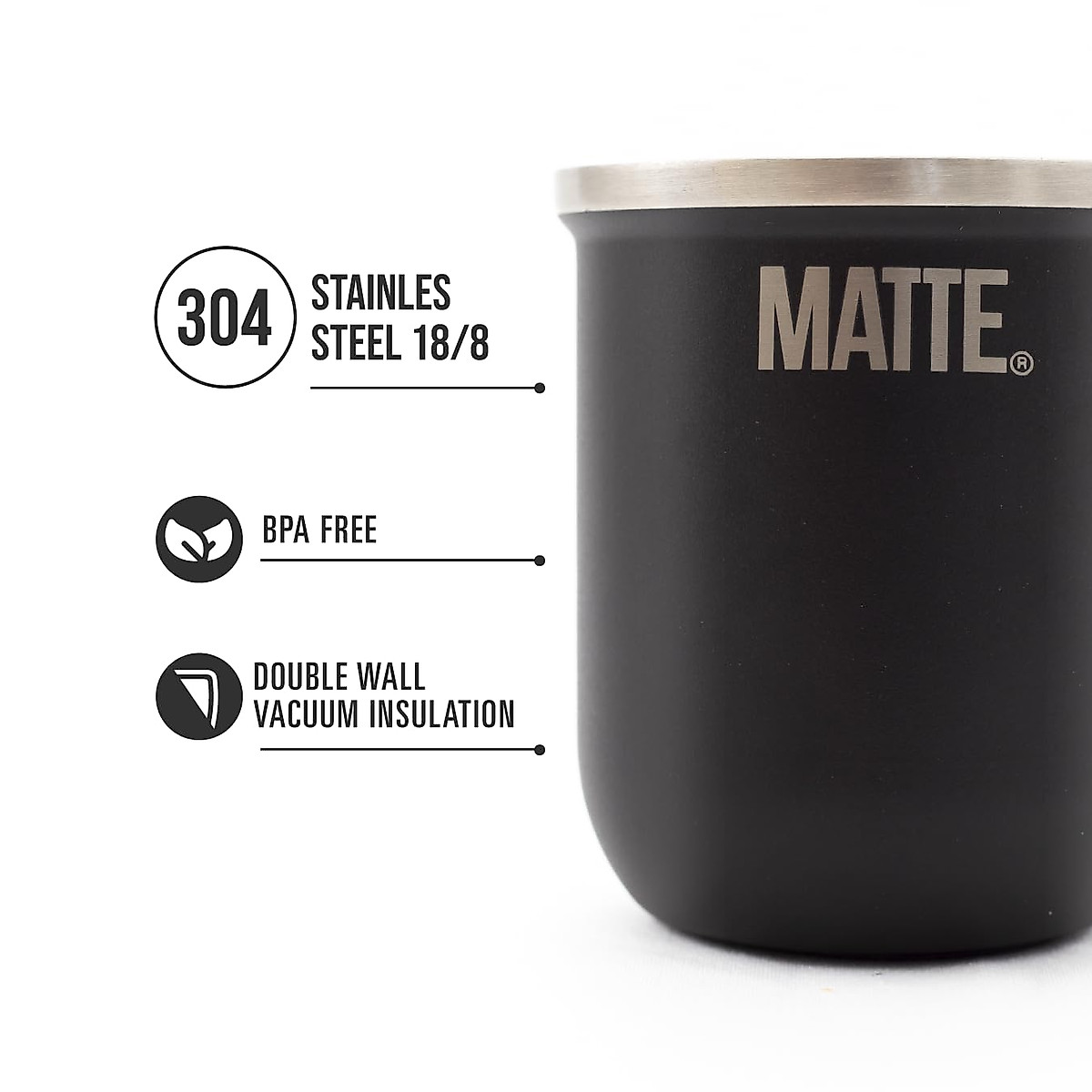 Matte Yerba Mate Cup and Bombilla Set 6 oz - Includes Premium Quality Box - BPA Free Yerba Mate Gourd with Mate Straw, Elegant Design, Non-Slip Base (Black)