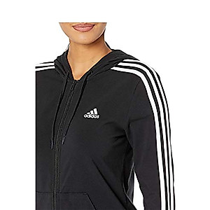 adidas Women's Essentials Single Jersey 3-Stripes Full-Zip Hoodie, Black/White, Medium