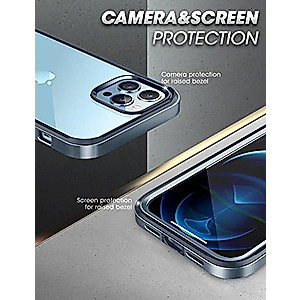 SUPCASE UB Edge Pro Series Case for iPhone 13 Pro Max (2021 Release) 6.7 Inch, Slim Frame Clear Protective Case with Built-in Screen Protector (Cerulean)