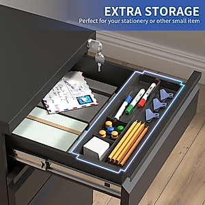 Daokesecr Filing Cabinets for Home Office, 3 Drawer File Cabinet with Lock, Under Desk Home Office Cabinet, Locking File Cabinet for A4/Letter/Legal, Fully Assembled Expect Casters, Matte Black