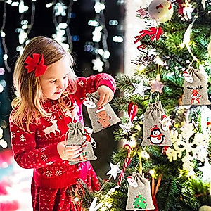 HANSGO Christmas Jute Burlap Bags, 16PCS Small Craft Bags Gift Treat Candy Bags Reusable Burlap Bags with Drawstring for Xmas Party Favor Wedding Supplies