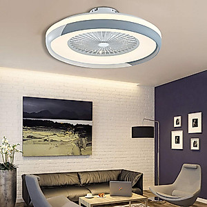 YIYIBYUS 23.5-Inch Modern Fan Chandelier LED 3 Colors 3 Speed with Remote Control Ceiling Fan Ceiling Light Mute Suitable for Living Room Bedroom Dining Room (White and Grey)