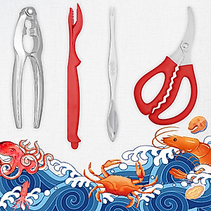 Crab Crackers and Tools, Lobster Crackers and Picks Set, 9Pcs Seafood Tools Set - Crab Leg Cracker Tool/Nut Crackers, Crawfish Sheller, Crab Leg Forks, Scissors & Storage Bag, Seafood Boil Utensils