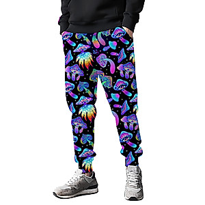 VVGETE Magic Mushrooms Pants 80s Mens Jogger Sweatpants,80s Costumes for Men Track Pants,Mens 90s Outfit
