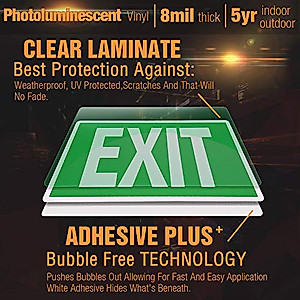 EXIT Signs Glow In The Dark EXIT Decals 3 Pack 12"x7" EXIT Photoluminescent Signs Stickers, Glows For Up To 8 Hours
