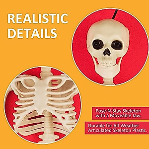 GoClimber 2 Packs Posable Halloween Skeletons, 16" Full Body Posable Joints Skeletons for Halloween Decoration, Graveyard Decorations, Haunted House Accessories, Spooky Scene Party Favors