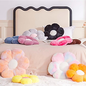 Kcvvcr Rainbow Pink Flower Pillow, Cute Decorative Flower Shaped Throw Pillow with Faux Rabbit Fur, 14.9" Soft Flower Plush Throw Pillow Floor Pillows Room Décor for Bedroom Living Room
