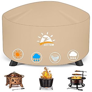 Zettum Fire Pit Cover Round 50 Inch - Outdoor Firepit Cover Waterproof & Heavy Duty, 600D Patio Fire Table Cover Large Gas Fire Pit Accessories Fade & Weather Resistant - 50 x 50 x 24 Inch
