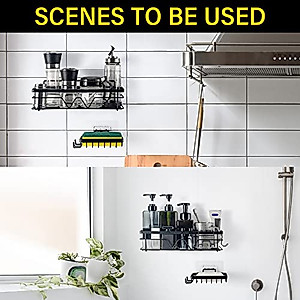 Ulogu Shower Caddy, Shower Shelf for Inside Shower 4 Pack Adhesive Shower Shelves with 2 Shower Racks, 2 Soap Holders, 6 Hooks, 1 Razor Hook, Rustproof Wall Mounted Bathroom Shower Storage