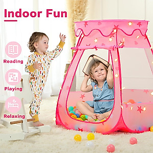 Baby Ball Pit for Toddler: with Star Lights - Pop Up Princess Play Tent for Kids - Indoor Outdoor Baby Girl Toys Birthday Gifts - NO Balls (Pink Tent)