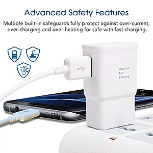 Wall Charger Kit Adaptive Fast Charge Compatible Samsung Galaxy S7 / S7 Edge / S6 / S6 Plus / A6 / J7 / J3 / Note5 4, USB 2.0 Charger Plug and Micro USB Cable (2 Pack)