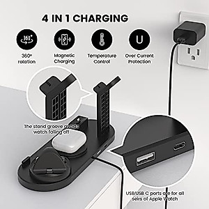 Magnetic Apple Wireless Charging Station 4 in 1 Charger Dock Compatible with iPhone 14/14 Plus/13/12/11/Pro/Pro Max/SE/X/XR/Xs Max, Apple Watch Ultra/8/7/6/SE/5/4/3/2 and Airpods1/2/3 AirPods Pro 1/2