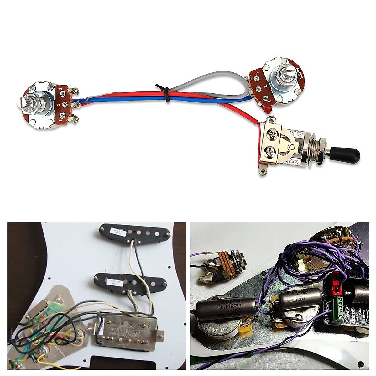 Electric Guitar Wiring Harness, Guitar Wiring Harness Kit 1 Volume 1 Tone 3 Way Toggle Switch 500K for Electric Guitar Electric Guitar Wiring Harness Electric Guitar Wiring Harness