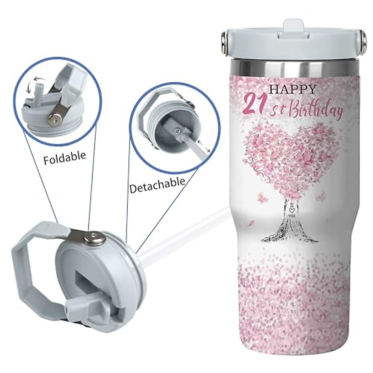 Dcohluk Cool 21st Birthday Gifts for Her 40oz Tumbler Gift for 21 Year Birthday Female, Mothers Day 21 Year Old Birthdays Gifts for Her, Stainless Steel 21st Birthdays Cup with Handle & Straw