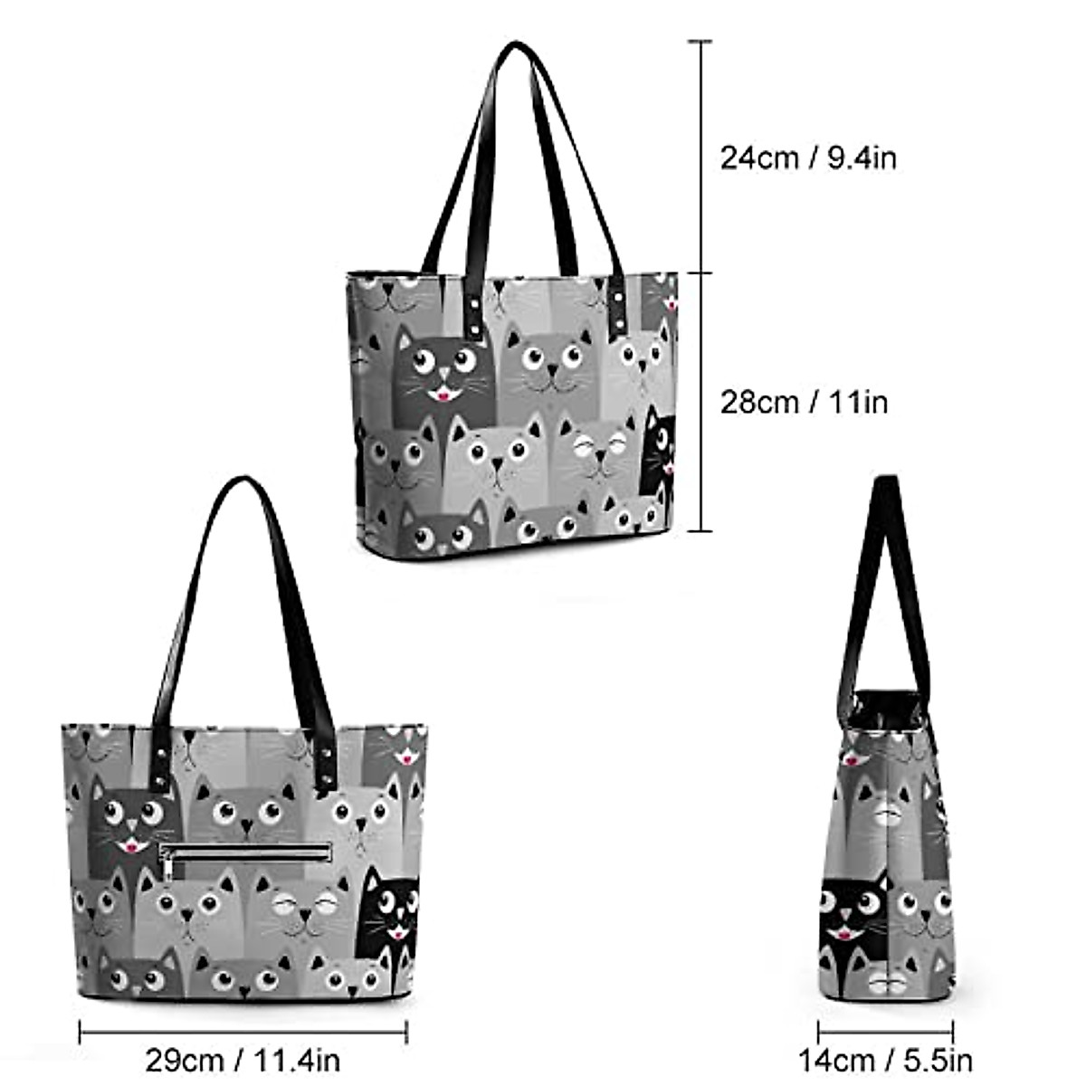 Womens Handbag Cats Pattern Leather Tote Bag Top Handle Satchel Bags For Lady
