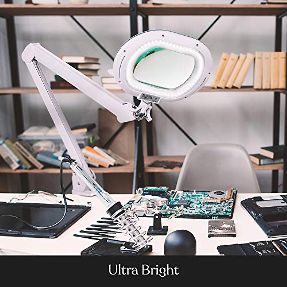 Brightech LightView Pro XL Magnifying Desk Lamp with Clamp, Adjustable Magnifying Glass with LED Light for Crafts, Reading, Close Work, Dimmable Light Magnifier with Wide Glass Lens