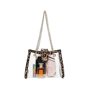 Tiwougel Women Clear Shoulder handbags Purses,Ladies Lightweight With Chain Strap and Twist Lock Crossbody bags (black)