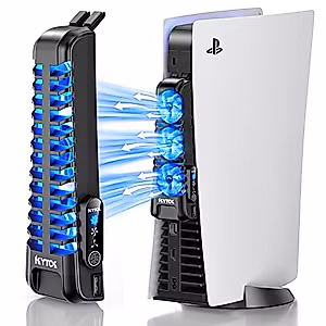 Kytok PS5 Cooling Fan with 3 Adjustable Fans, Quiet PS5 Fan Upgraded with 9 Blades and Extra USB HUB, PS5 Cooler with Touch Screen Compatible with Playstation 5 Digital & Disc Edition