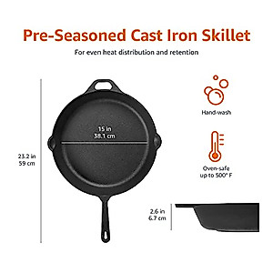 Amazon Basics Pre-Seasoned Cast Iron Skillet, 15-Inch
