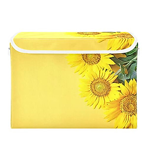 innewgogo Sunflowers Storage Bins with Lids for Organizing Collapsible Storage Boxes with Handles Oxford Cloth Storage Cube Box for Toys