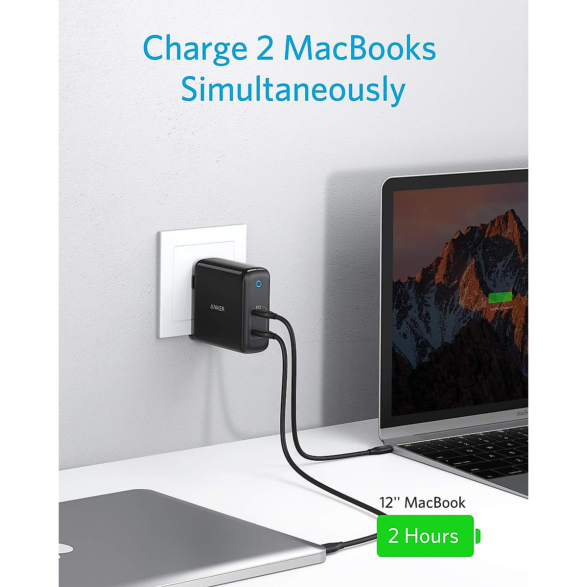 Anker 60W 2-Port USB C Charger, PowerPort Atom PD 2 [GAN Tech] Compact Foldable Wall Charger, Power Delivery for MacBook Pro/Air, iPad Pro, iPhone 11 / Pro/Max/XR/XS/X, Pixel, Galaxy, and More