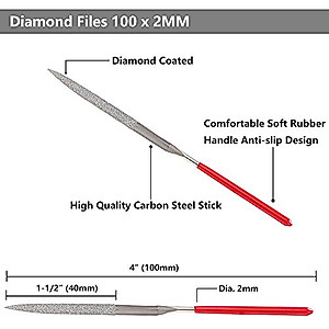 YAKAMOZ 10-Piece Mini Diamond Needle File Set 2x100mm Small Metal Riffler Files Jewelers File Precision Hand Tools for Glass Wood Stone Jewelry - Round Triangular Square Flat Shape