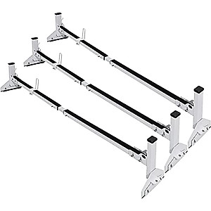 VEVOR Van Roof Ladder Rack, 3 Bars, 661 LBS Capacity, 46.9"-59.1" Adjustable Middle Bar Steel Roof Racks, Rain-Gutter Mount Racks Fit Most Van Rails, Universal Design, White