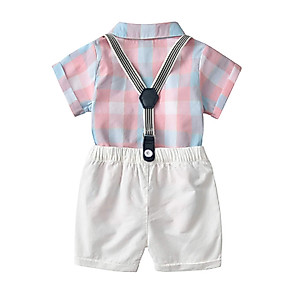 Baby Boys Gentleman Outfits Suits, Infant Short Sleeves Shirt+Bib Pants+Bow Tie Overalls Clothes Set,3-6M Multi