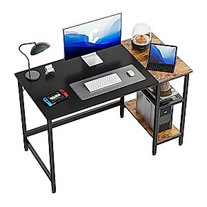 CubiCubi Computer Home Office Desk, 47 Inch Small Desk Study Writing Table with Storage Shelves, Modern Simple PC Desk with Splice Board, Black Brown Finish
